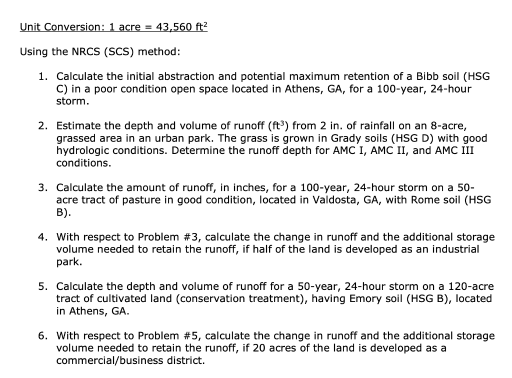 Solved Unit Conversion: 1 acre = 43,560 ft? Using the NRCS | Chegg.com