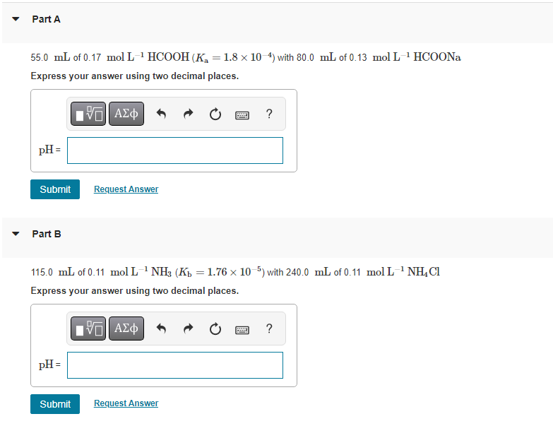 Solved 55.0 mL of 0.17 mol L−1HCOOH(Ka=1.8×10−4) with 80.0 | Chegg.com