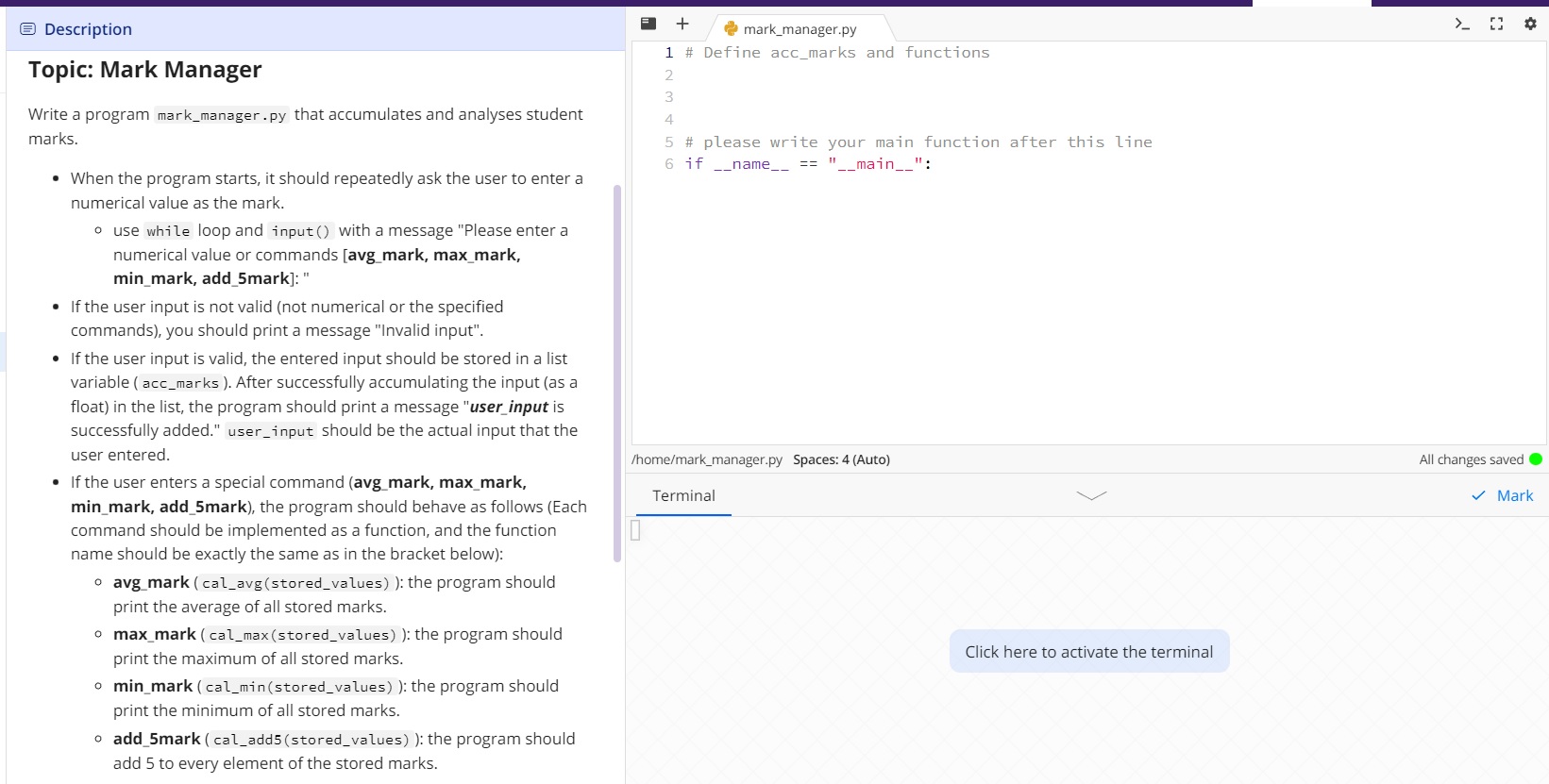Solved Description Topic: Mark Manager Write a program | Chegg.com