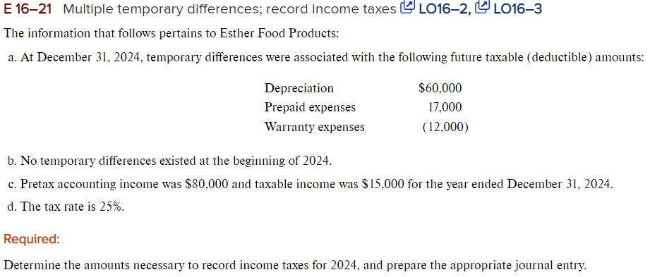 Solved E 16-21 Multiple temporary differences; record income | Chegg.com