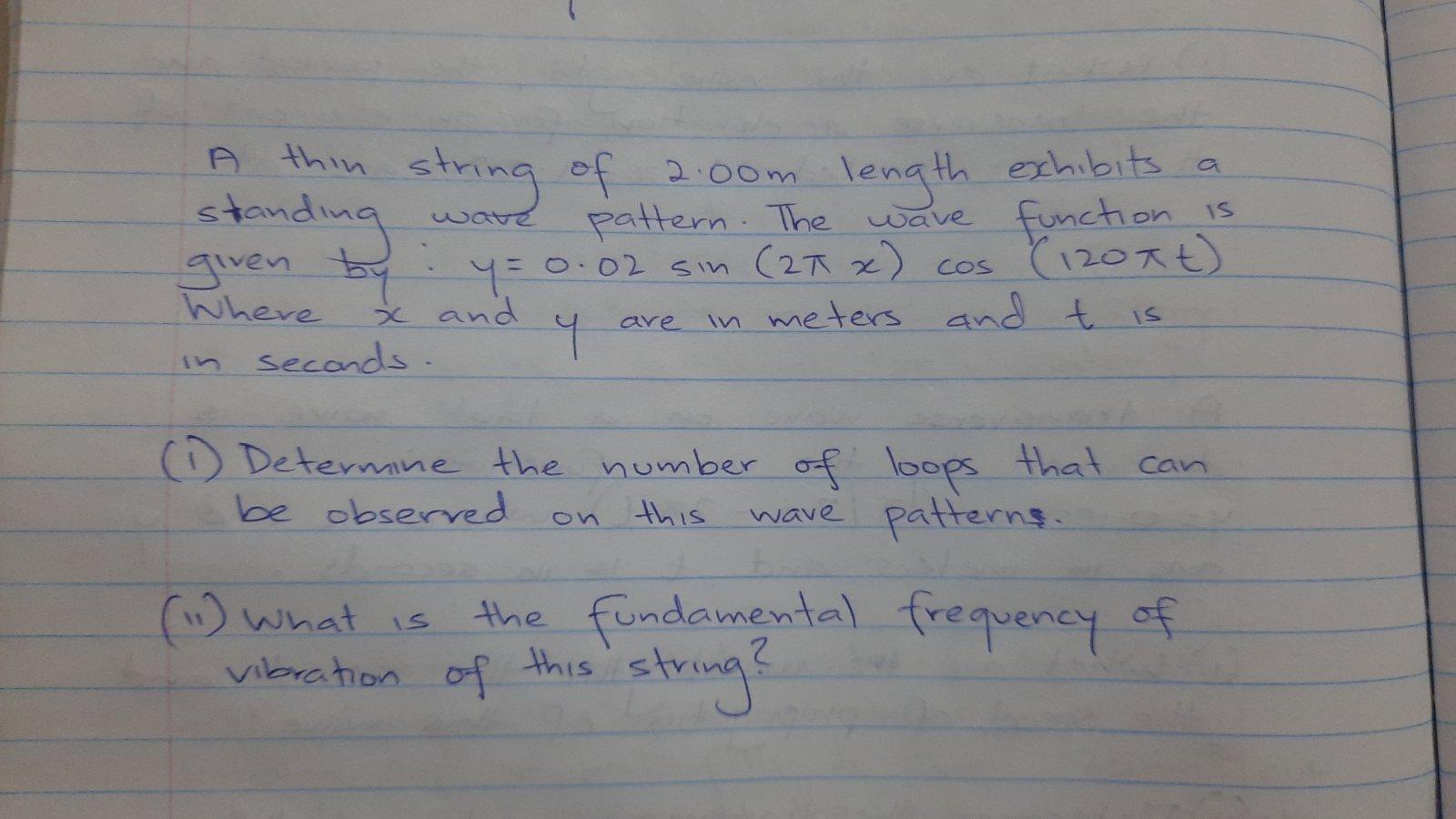 Solved O thin string of 2.00m length exhibits a standing | Chegg.com