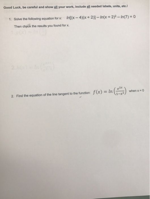 Solved Solve the following equation for x: ln[(x - 4)(x + | Chegg.com