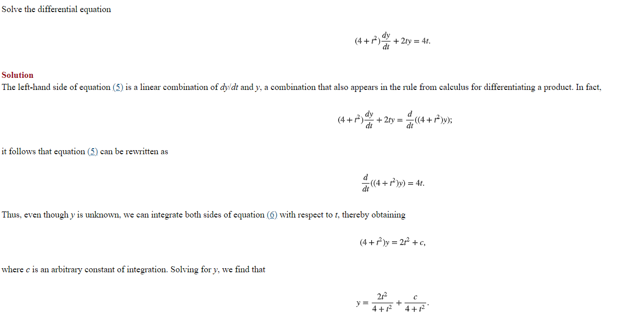 Solve the differential equation (4+++ dy + 2ty = 4t. | Chegg.com
