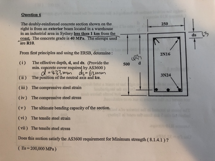 Solved Question 6 The doubly-reinforced concrete section | Chegg.com