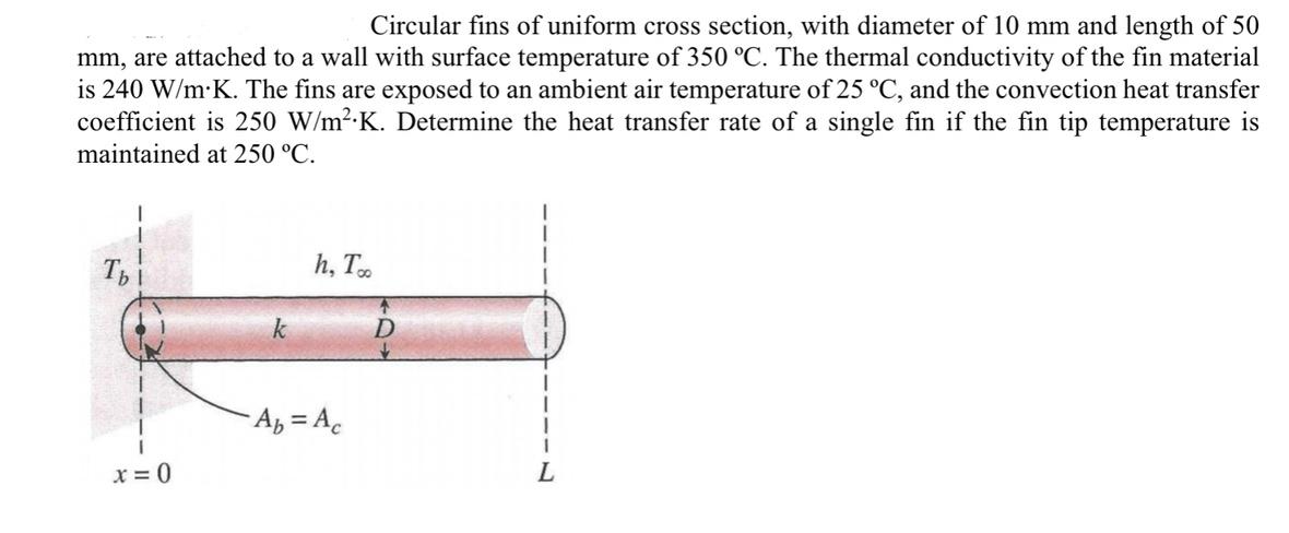 Solved Circular fins of uniform cross section, with diameter | Chegg.com
