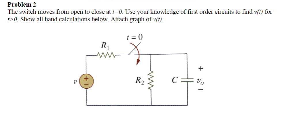 Solved Problem 2The switch moves from open to close at t=0. | Chegg.com