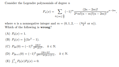Solved Consider the Legendre polynomials of degree n | Chegg.com