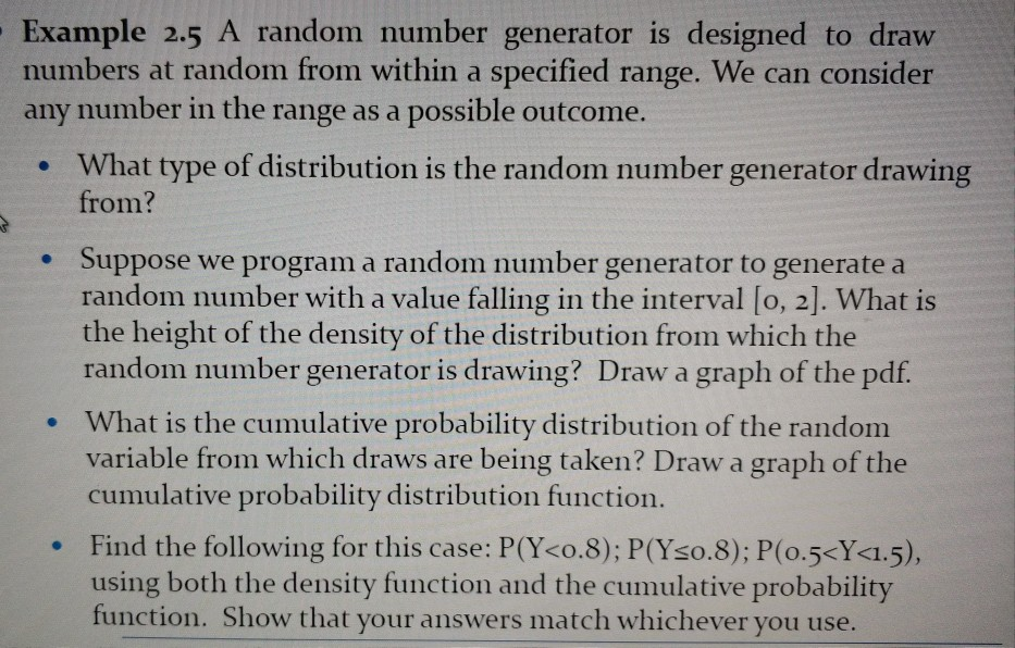 Solved Example 2.5 A random number generator is designed to | Chegg.com