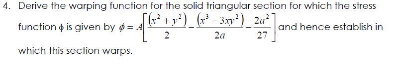 Solved Derive the warping function for the solid triangular | Chegg.com