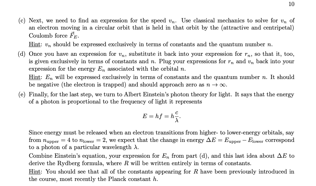 Solved In this problem, we will derive the Rydberg formula | Chegg.com