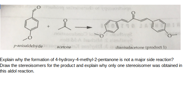 Solved R- + p-anisaldehyde acetone dianisalacetone (product | Chegg.com