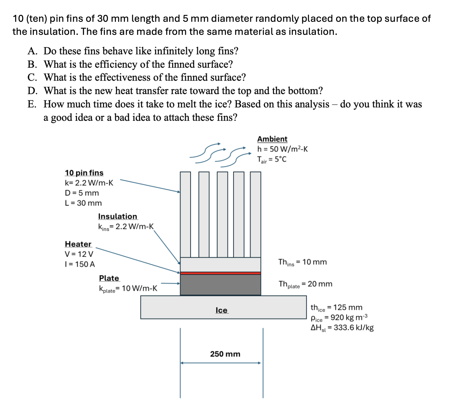 Solved Solve heat transfer problem:10 (ten) ﻿pin fins of 30 | Chegg.com