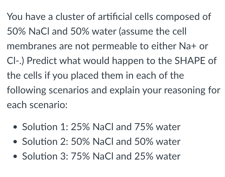 Solved You have a cluster of artificial cells composed of | Chegg.com