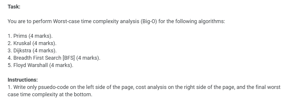 Solved Task:You are to perform Worst-case time complexity | Chegg.com