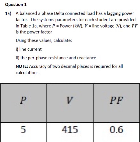 Solved Question 1 la) A balanced 3 phase Delta connected | Chegg.com