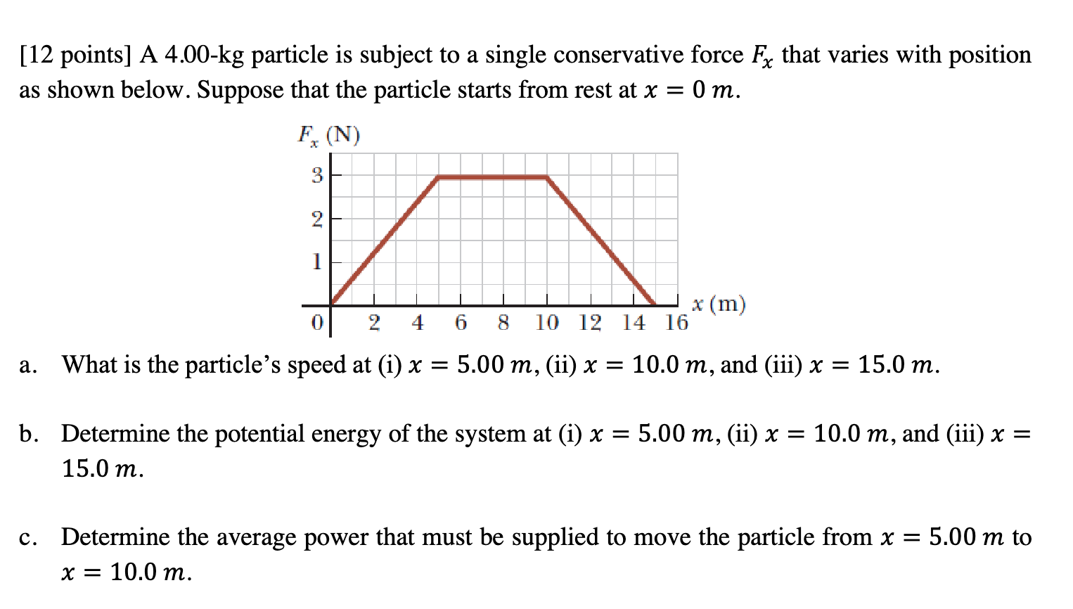 Solved [12 points] A 4.00-kg particle is subject to a single | Chegg.com