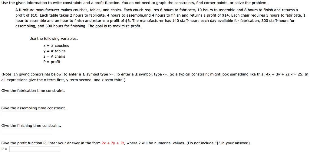 Solved Use the given information to write constraints and a | Chegg.com