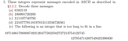 Solved 5. These integers represent messages encoded in ASCII | Chegg.com