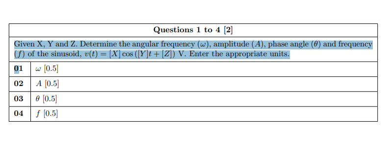 Solved Given X, ﻿Y and Z. ﻿Determine the angular frequency | Chegg.com