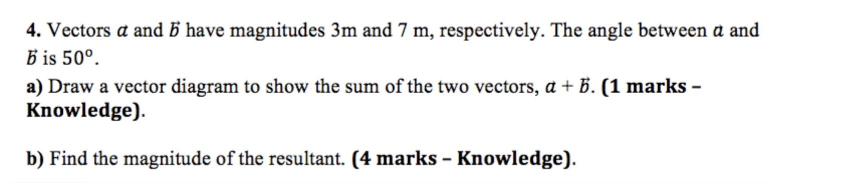 Solved 4. Vectors a and b have magnitudes 3 m and 7 m, | Chegg.com