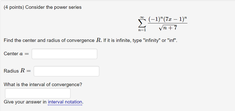 Solved (4 points) Consider the power series | Chegg.com