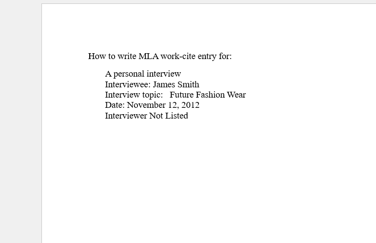 How to write MLA work-cite entry for:A personal | Chegg.com
