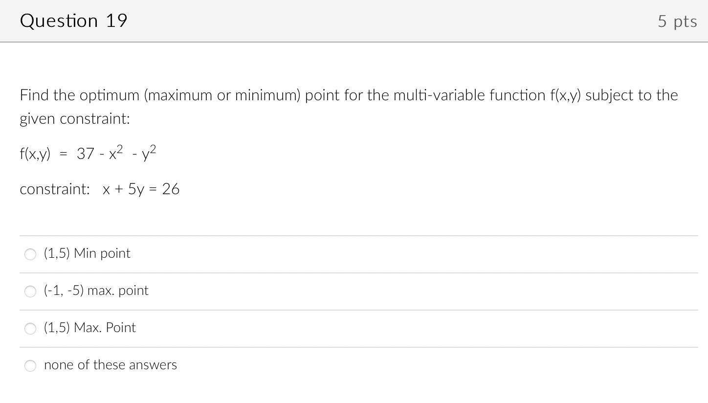 Solved Find the optimum (maximum or minimum) point for the | Chegg.com