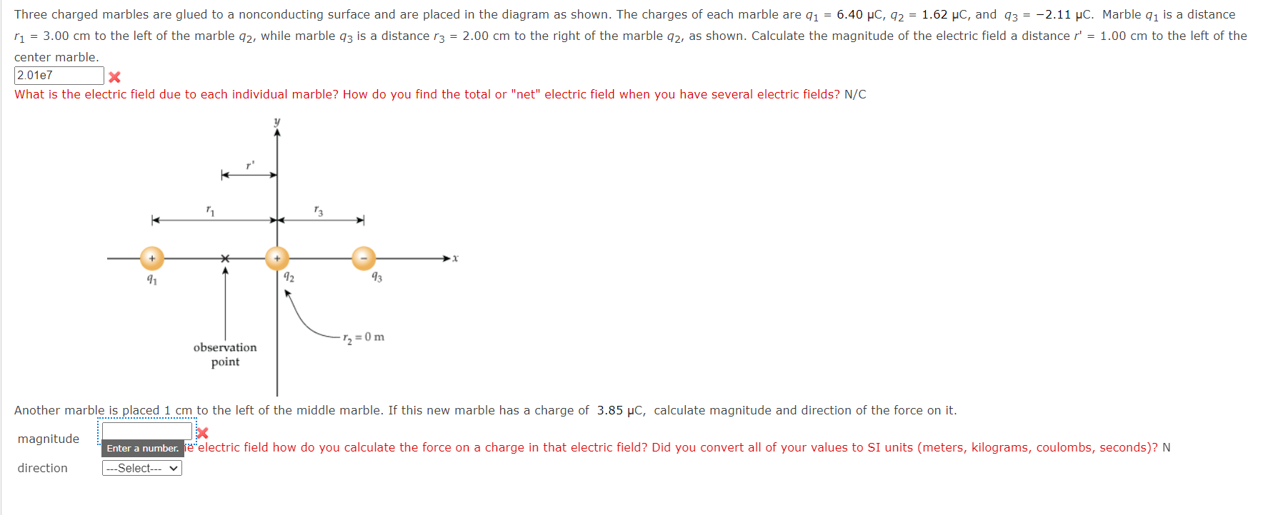 Solved center marble.What is the electric field due to each | Chegg.com