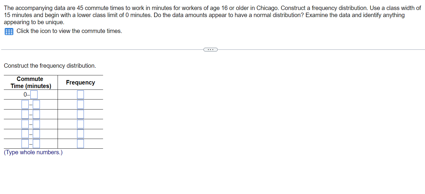 Solved The accompanying data are 45 commute times to work in | Chegg.com