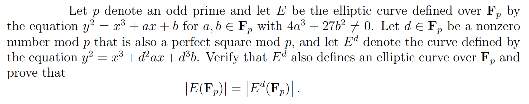 Solved Let p denote an odd prime and let E be the elliptic | Chegg.com