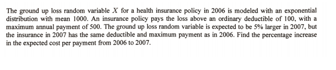 Solved The ground up loss random variable X for a health | Chegg.com