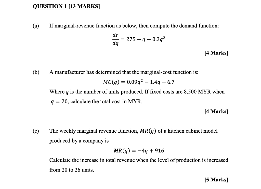Solved QUESTION 1 (13 MARKSI (a) If marginal-revenue | Chegg.com