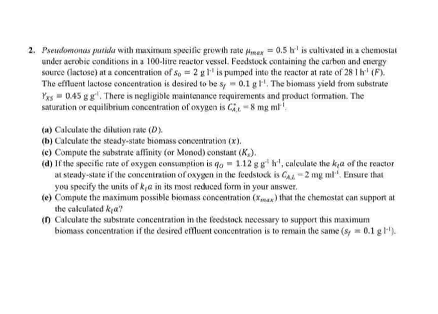 Solved Pseudomonas putida with maximum specific growth rate | Chegg.com