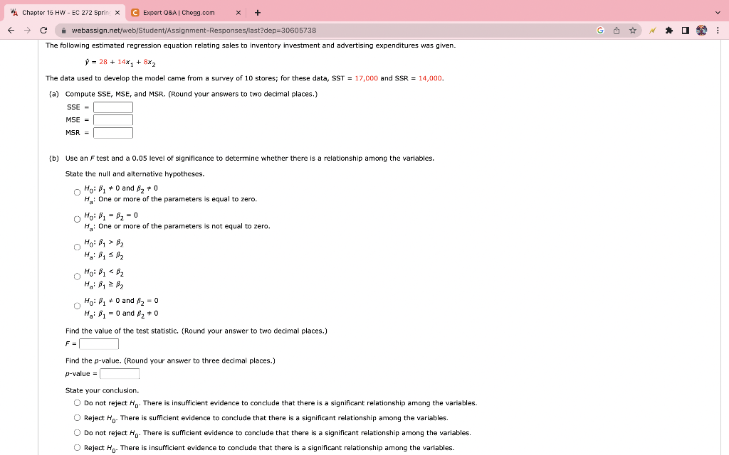 Solved y^=28+14x1+8x2 data used to develop the model came | Chegg.com