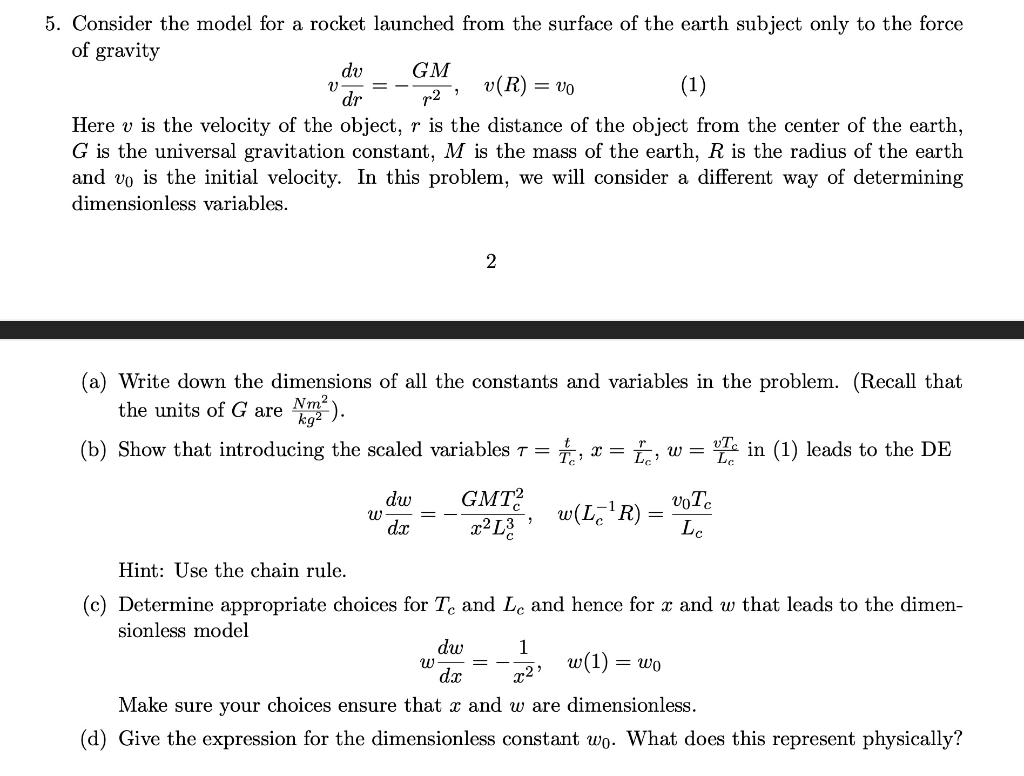 Solved Consider the model for a rocket launched from the | Chegg.com