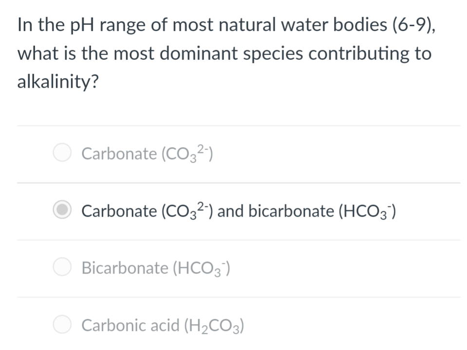 Solved In the pH range of most natural water bodies (6-9), | Chegg.com