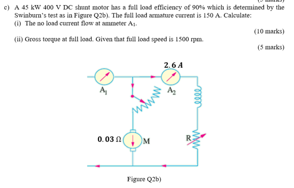 Solved c) A 45 kW 400 V DC shunt motor has a full load | Chegg.com