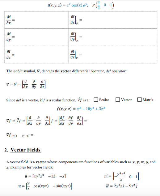 Solved Partial Derivatives; Vector Fields 1. Partial | Chegg.com