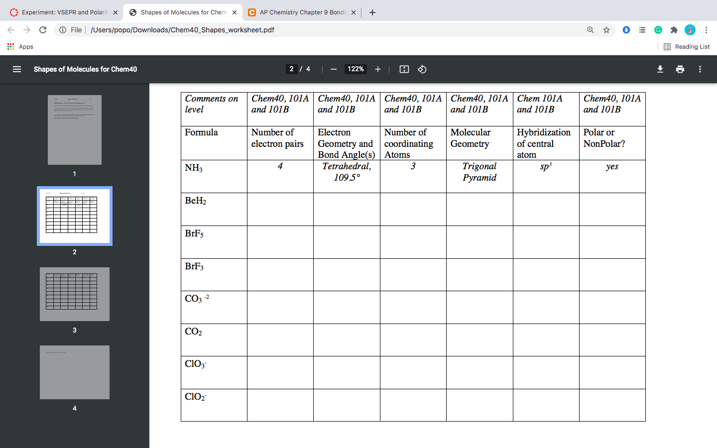 Solved Experiment: VSEPR and Polarit X Shapes of Molecules | Chegg.com