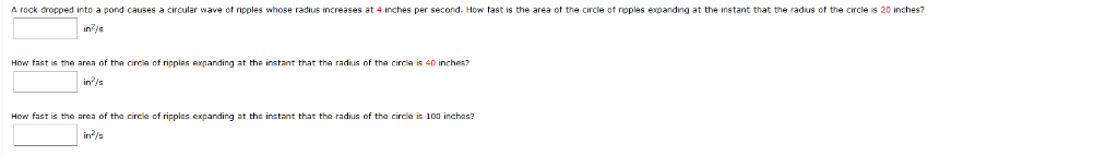 Solved A rock dropped into a pond causes a circular wave of | Chegg.com