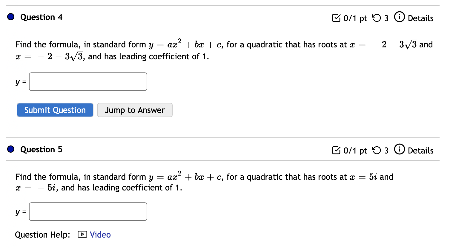 Solved Question 4 Find the formula, in standard form y = ax² | Chegg.com