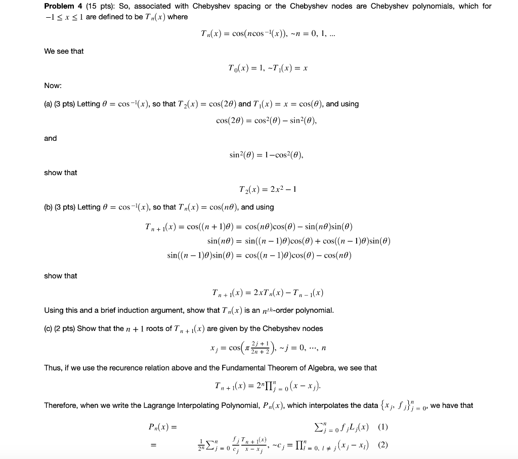 Problem 4 (15 pts): So, associated with Chebyshev | Chegg.com
