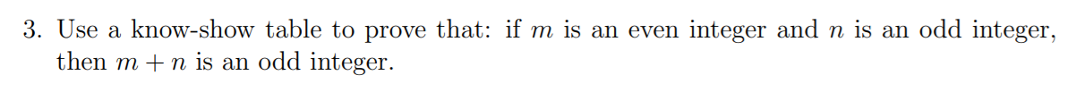 Solved 3. Use a know-show table to prove that: if m is an | Chegg.com