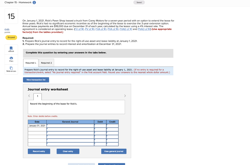 Solved Chapter 15 - Homework Served 15 On January 1, 2021, | Chegg.com