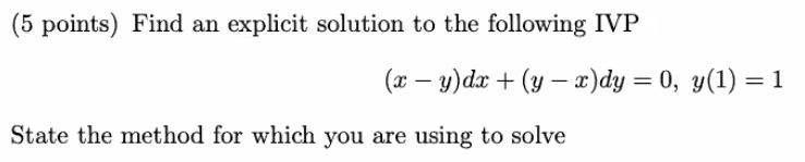 Solved (5 points) Find an explicit solution to the following | Chegg.com