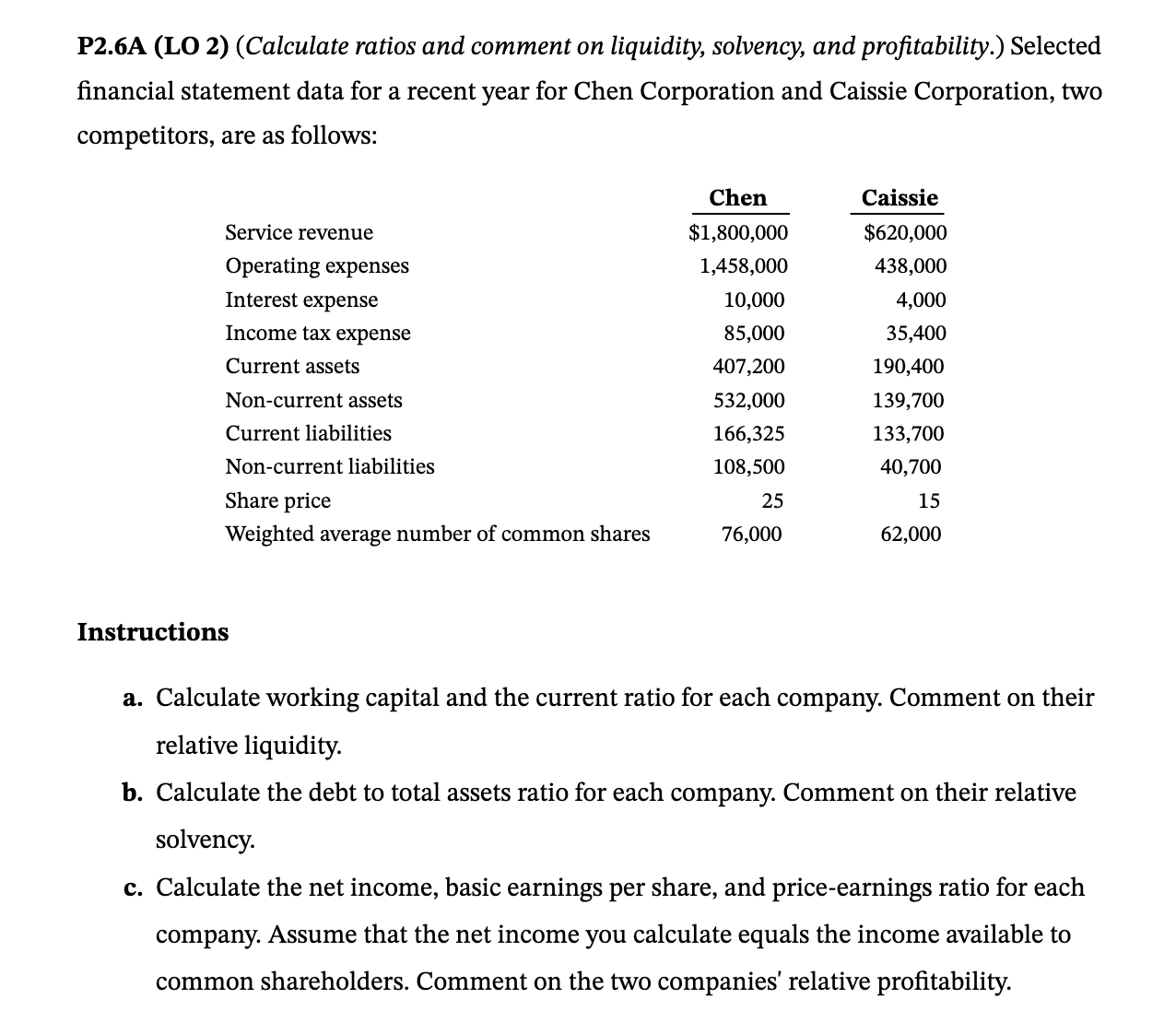 P2.6A (LO 2) (Calculate ratios and comment on | Chegg.com