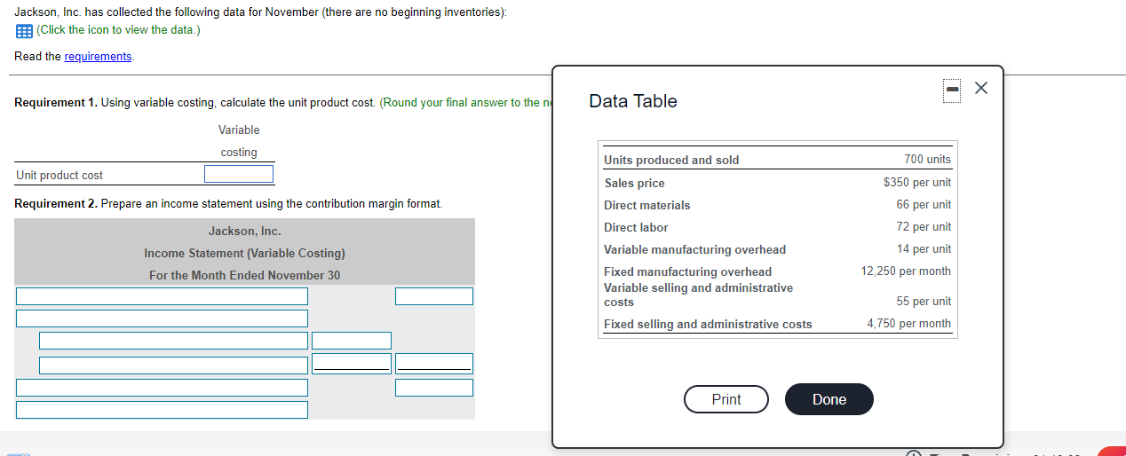 Solved nal ans Х Requirements 1. Using variable costing, | Chegg.com