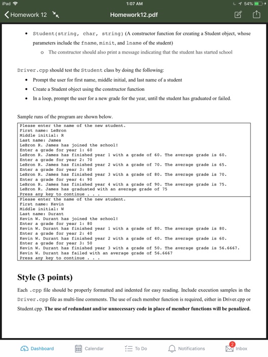 Solved Write a specification file (Student.h) and | Chegg.com