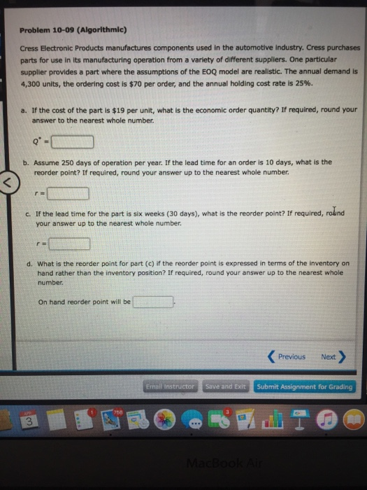 Solved Problem 10-09 (Algorithmic) Cress Electronic Products | Chegg.com