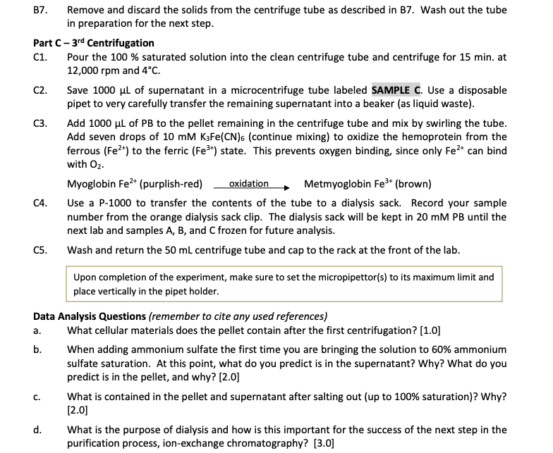 Solved EXPERIMENT 2: Protein Purification PART I - Isolation | Chegg.com